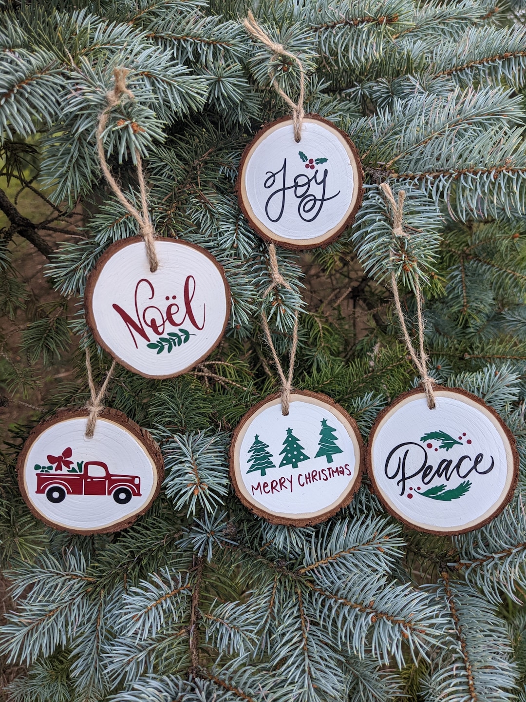 Rustic Wood Slice Christmas Ornaments: Farmhouse Style, 3” - Etsy