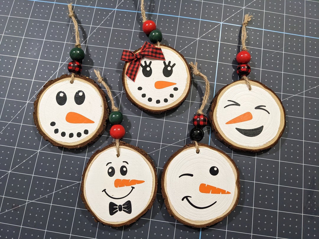 Snowman Face Natural Wood Slice Christmas Ornaments 3” | Host Hostess ...