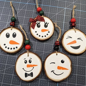 Snowman Face Natural Wood Slice Christmas Ornaments 3” | Host Hostess ...