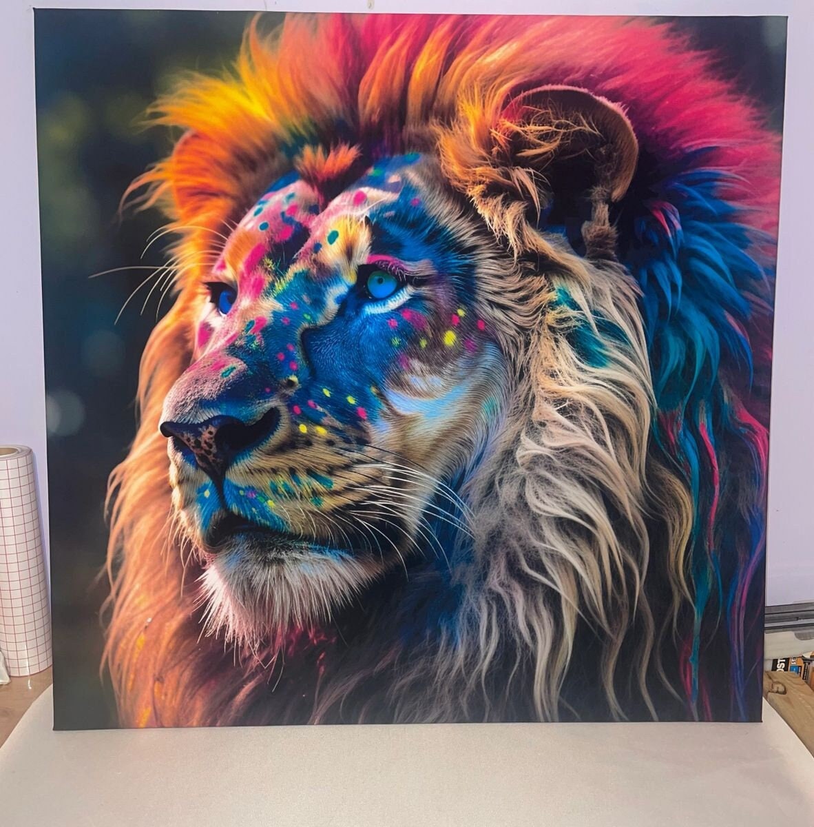 Beautiful Large Colorful Lion Wall Art Canvas 33x33large framed - Etsy