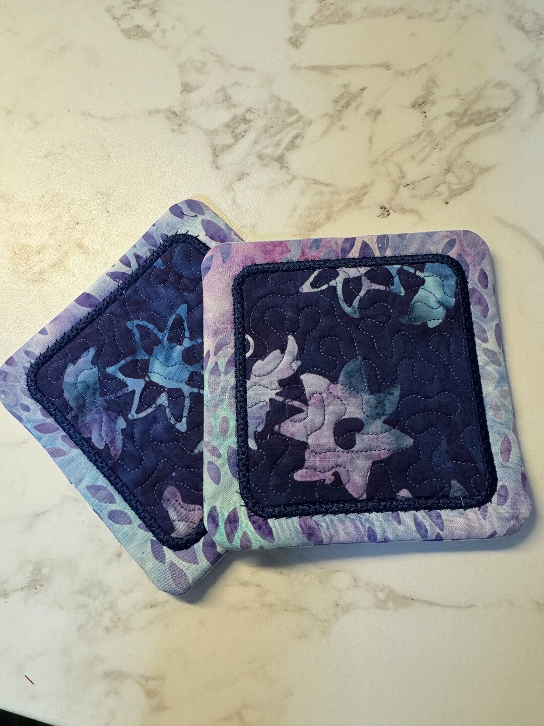 NEW! Set of 2 Square Fabric Coaster, Batik Fabric Coaster. Coffee ...