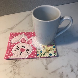 Bunny/easter Mug Rug,pink Accent,coasters, Easter Gift, Gift, Coffee ...