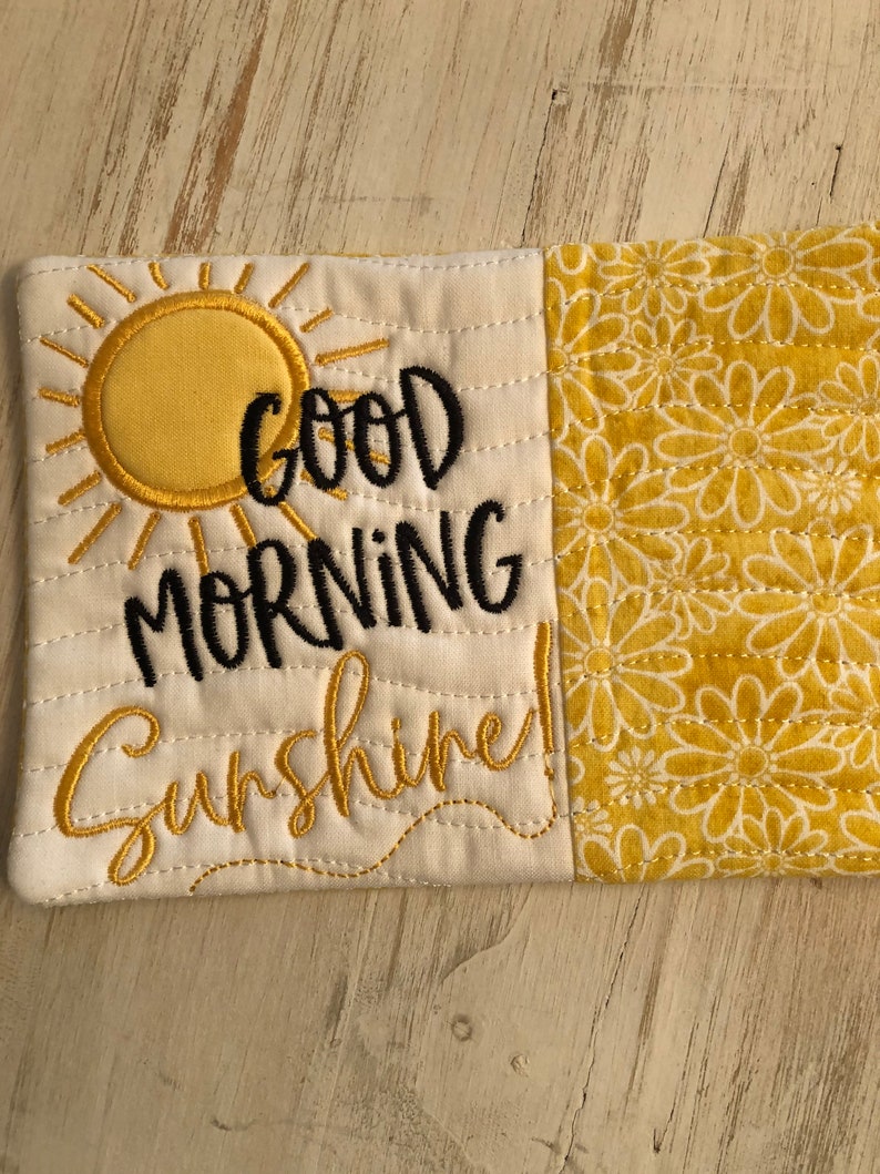 Embroidered Mug Rug: Good Morning Sunshine Fabric Coaster - Etsy