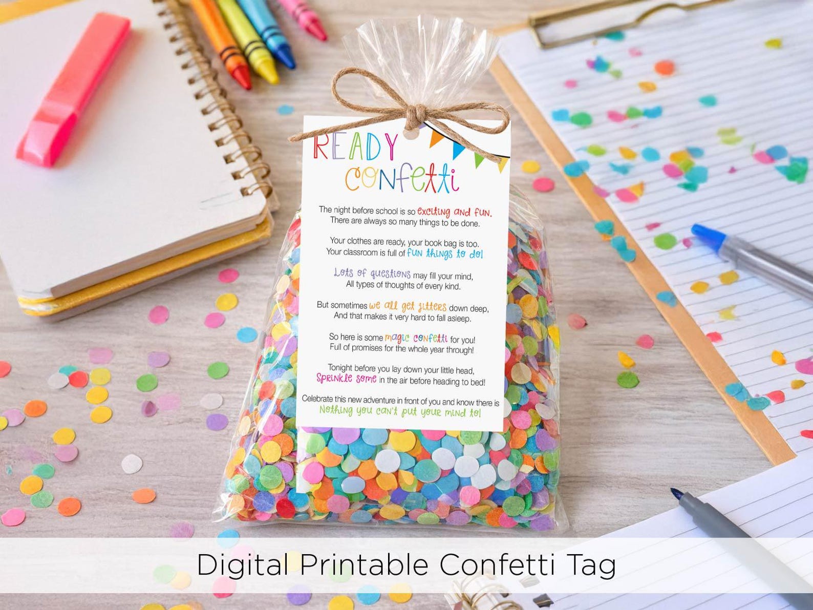 Back to School Ready Confetti Printable | First Day of School Tag ...