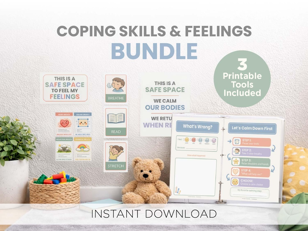 Coping Skills Bundle for Kids | Calm Down Corner & Breathing Cards ...