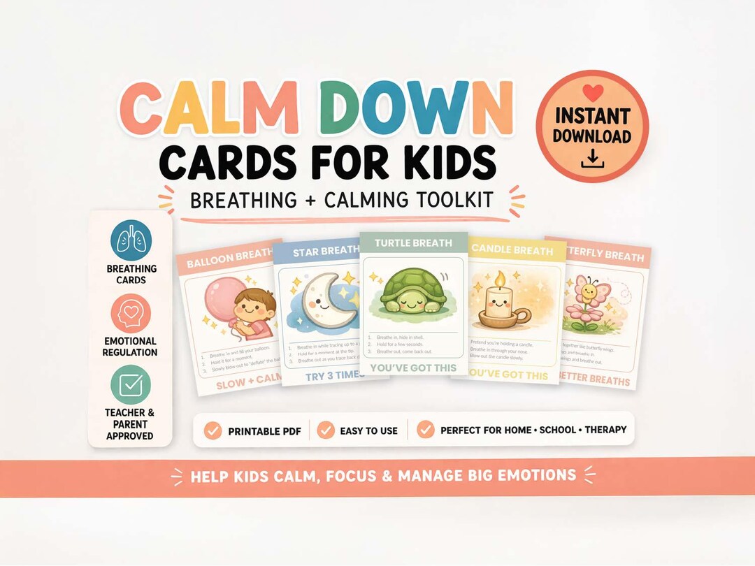 Calm Down Cards for Kids Printable | Breathing Cards for Kids | Calm ...