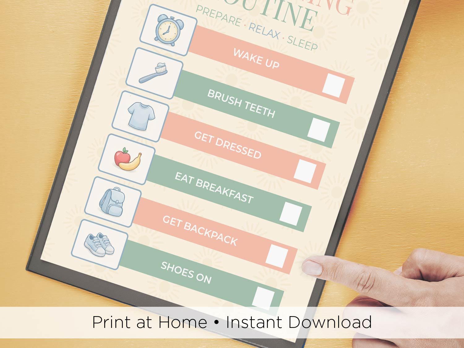 Morning & Bedtime Routine Chart for Kids Printable | Visual Schedule ...