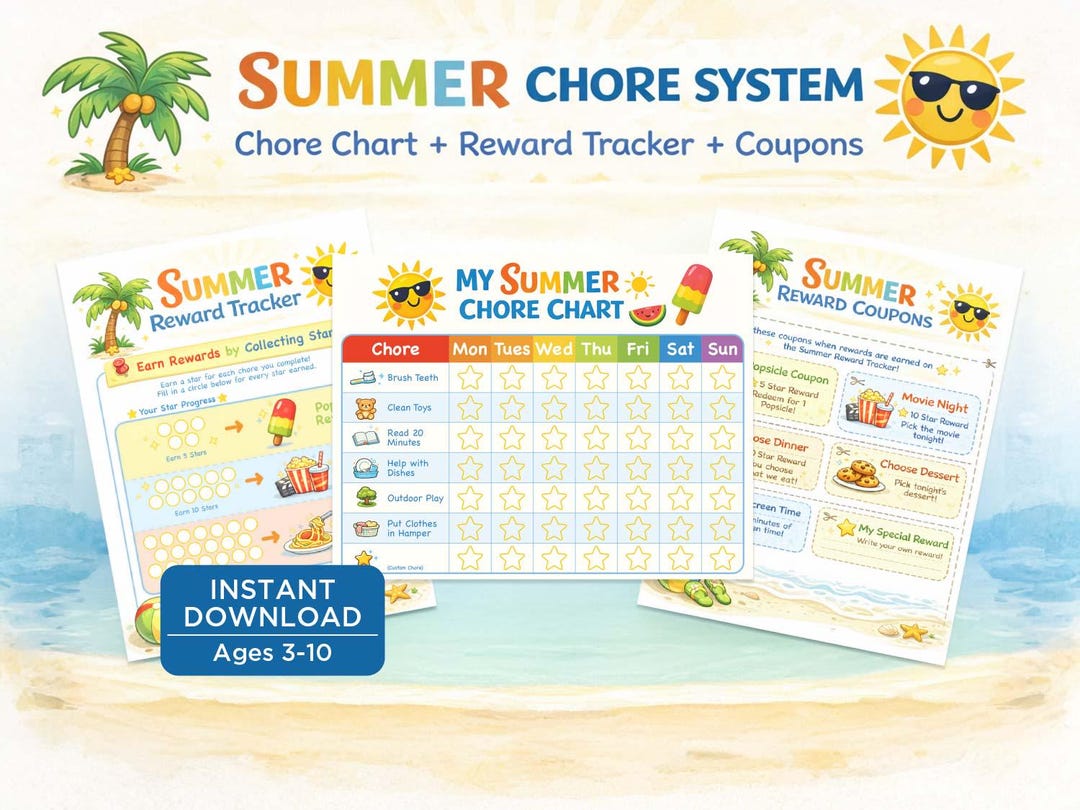 Summer Chore Chart Printable for Kids | Reward Chart, Behavior Chart ...