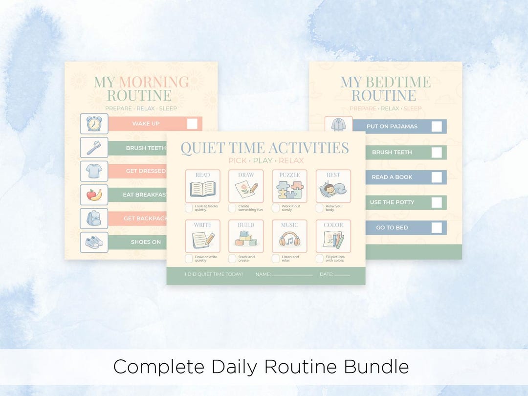 Kids Daily Routine Bundle Printable | Morning Bedtime Quiet Time Charts ...