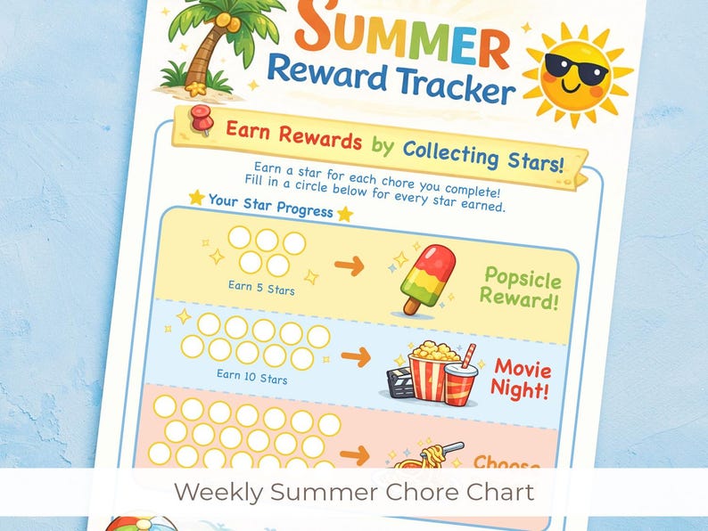 Summer Chore Chart Printable for Kids | Reward Chart, Behavior Chart ...