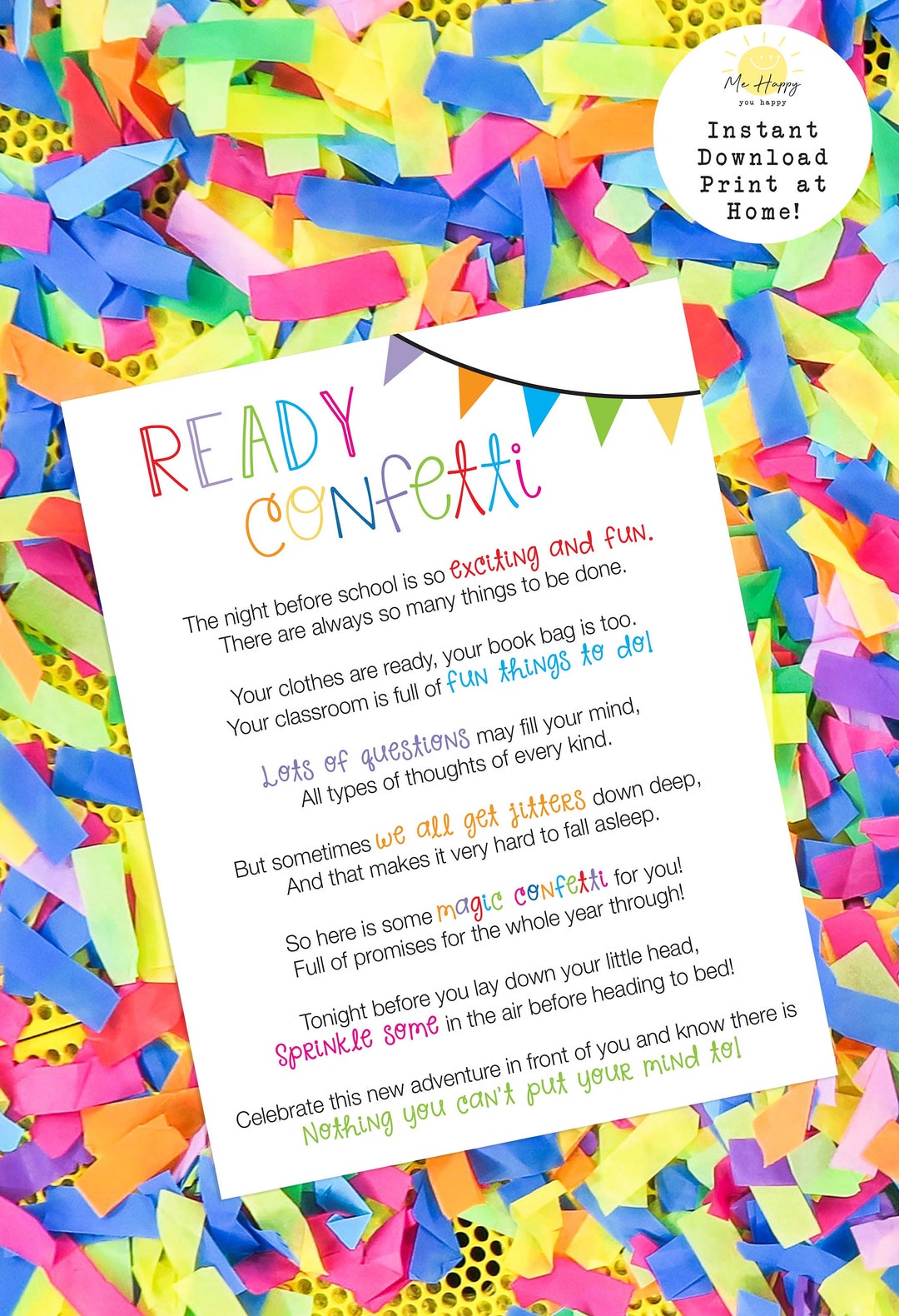Back to School Ready Confetti Printable, First Day of School, Night ...