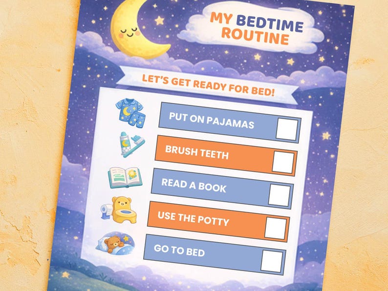 Bedtime Routine Chart for Kids, Visual Sleep Schedule Printable ...
