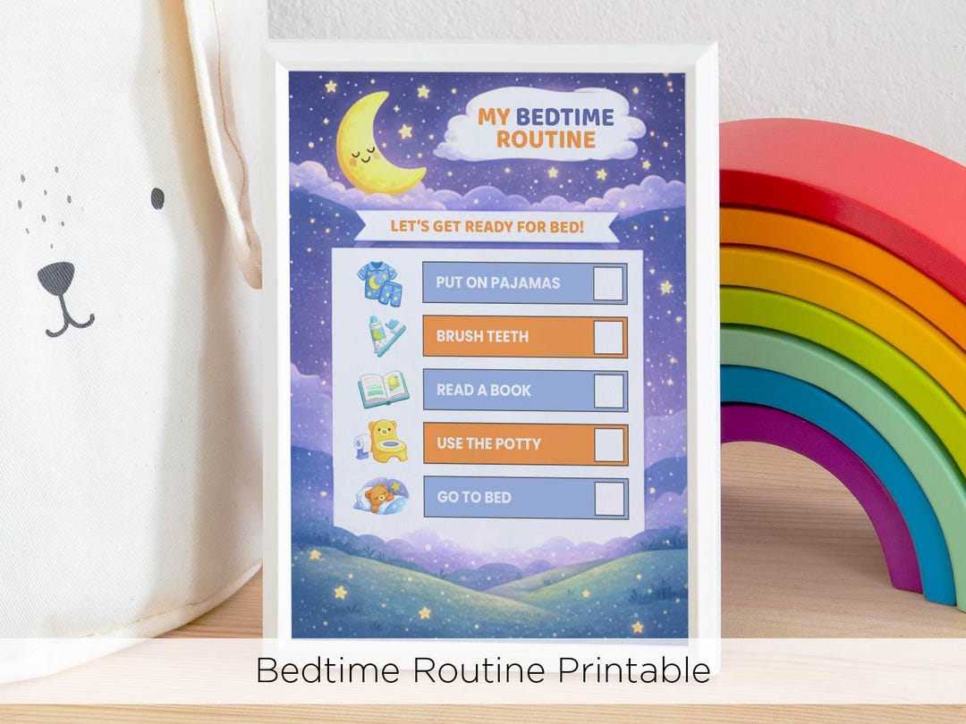 Bedtime Routine Chart for Kids, Visual Sleep Schedule Printable ...