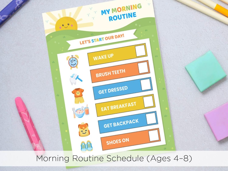 Morning Routine Chart for Kids, Printable Visual Daily Schedule ...