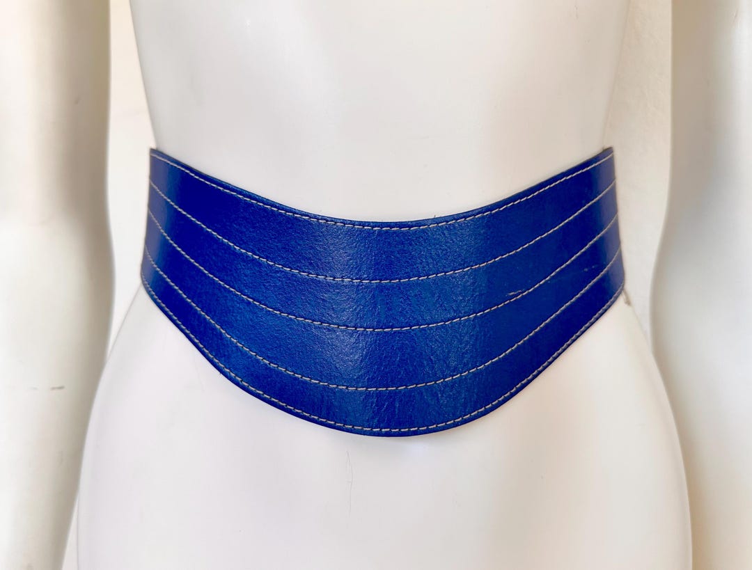 1980s DAUDE Paris for HARRODS Vintage Wide Cobalt Blue Genuine Leather ...