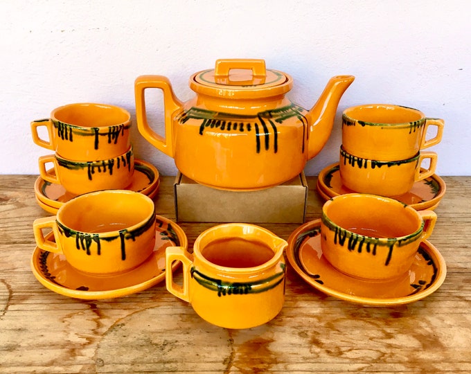 Rare 60s Orange Tea Set Israel Kernat Ceramic Modernist Retro Vintage ...