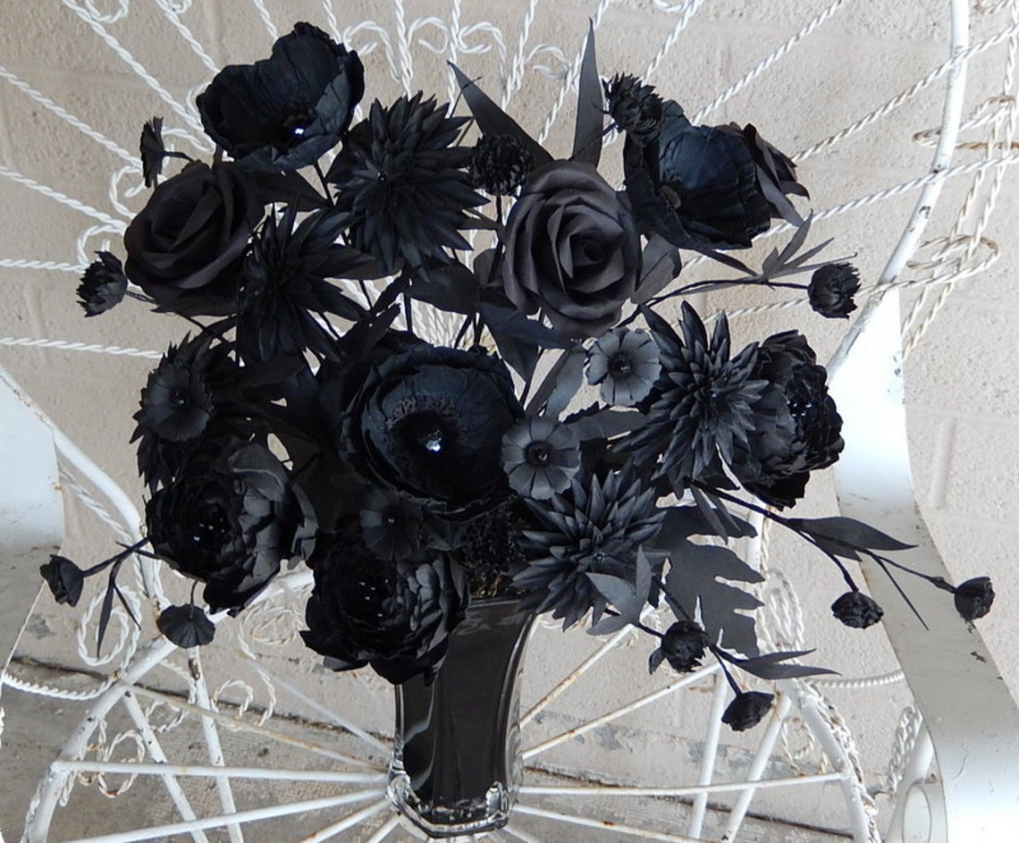 Black Flower Arrangement Monochromatic Paper Flowers | Etsy