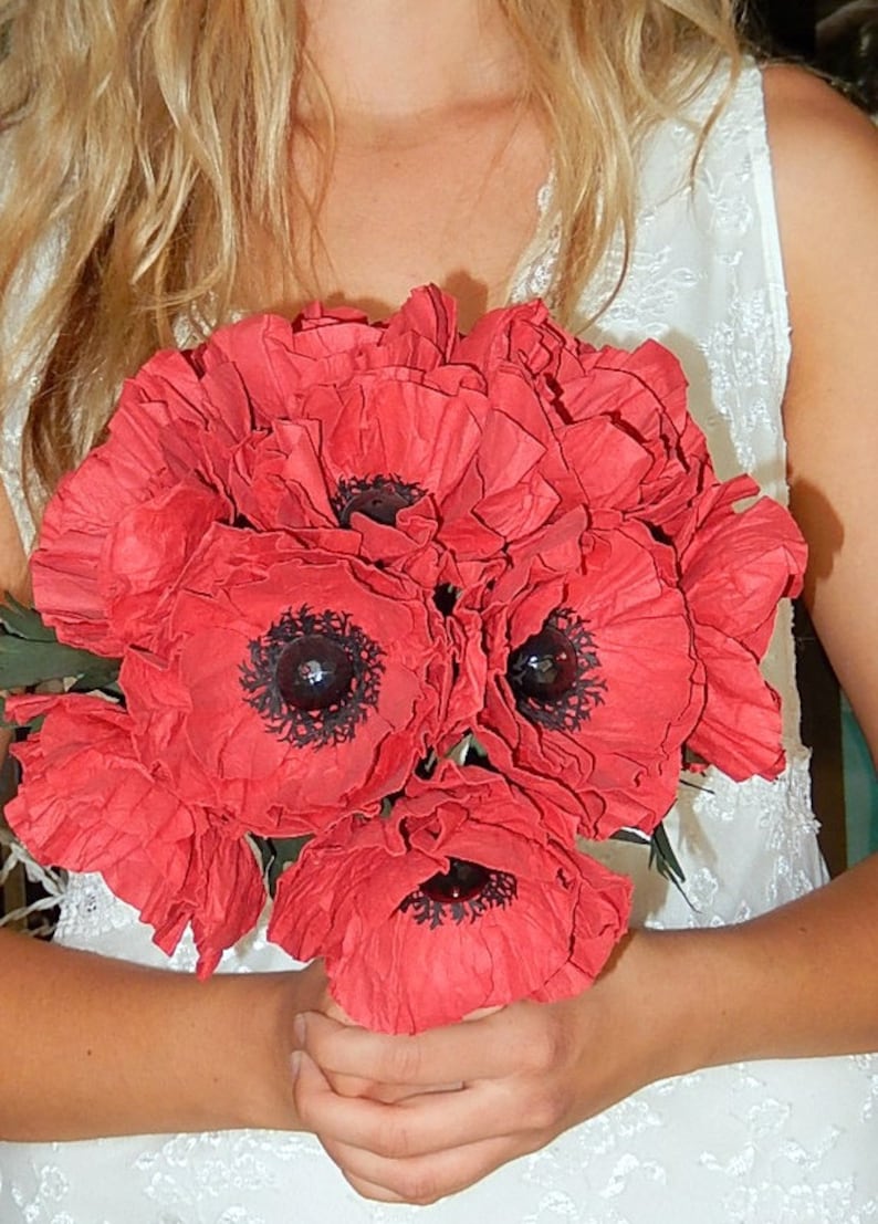Paper Poppy Wedding Bouquet Red Poppies Wedding Poppies - Etsy