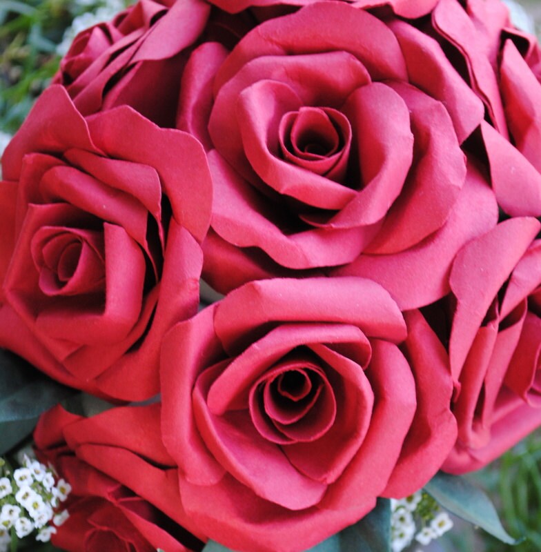 Paper Roses Wedding Bouquet Red Flowers Paper Bridal | Etsy