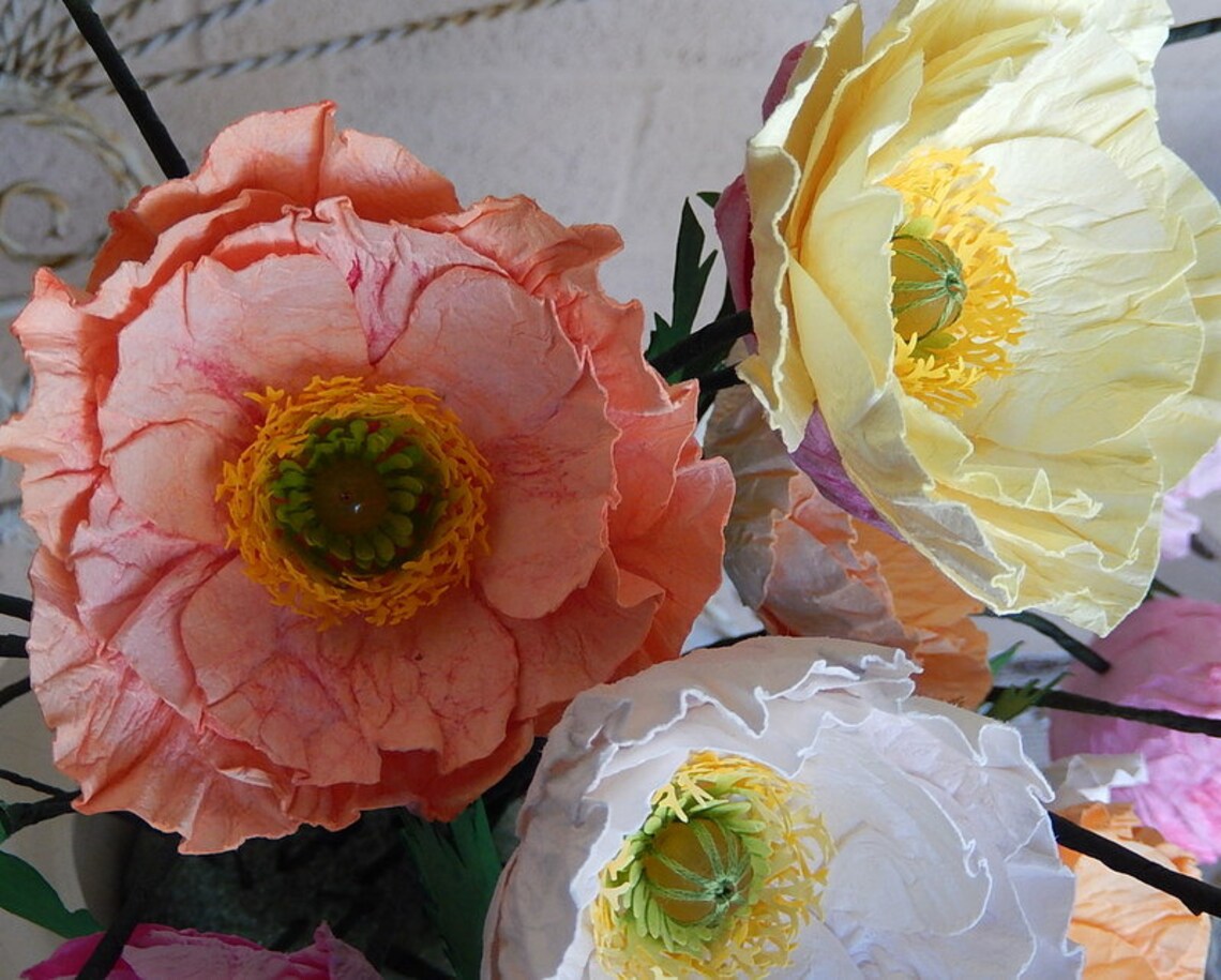 Paper Poppy Arrangement Icelandic Poppies Paper Flowers - Etsy