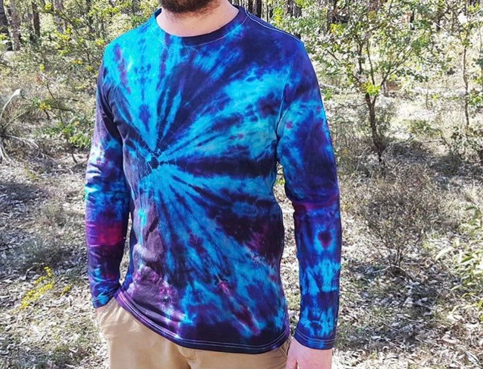 Tie Dye Long Sleeved T-Shirt Mens Tee hand dyed festival | Etsy