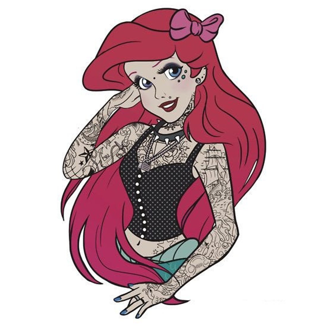 Temporary Tattoo - Skeleton Mermaid / Punk Rock Ariel / Tattoo Flash - Etsy