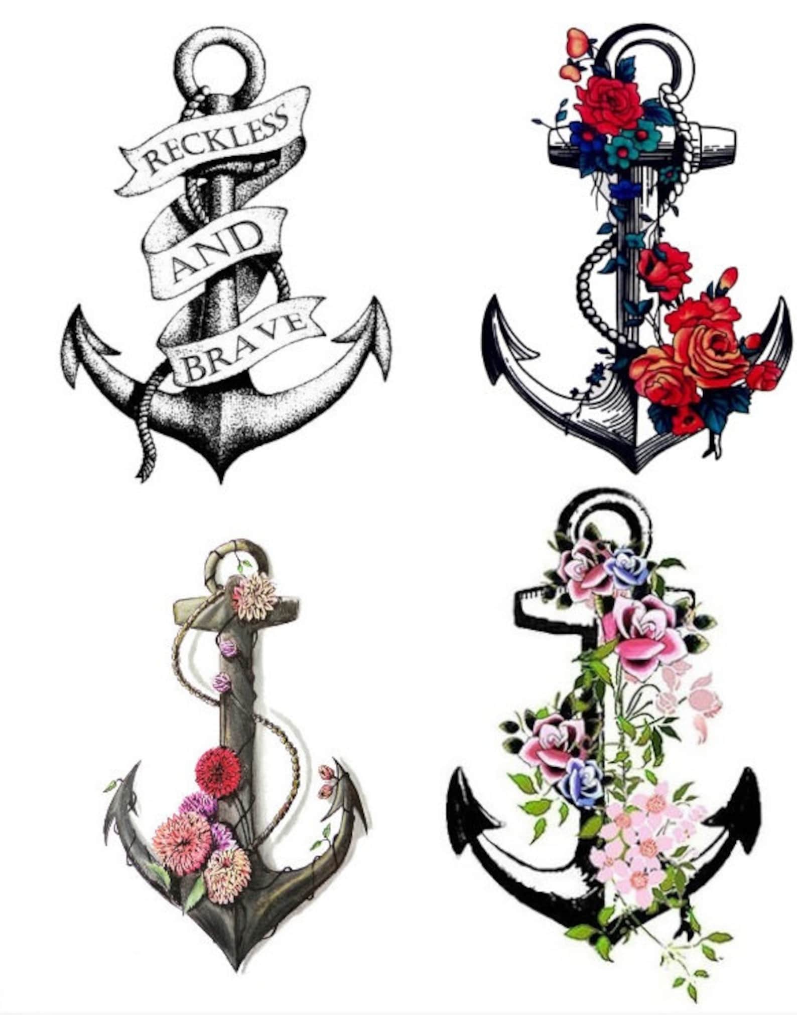 Temporary Tattoo Vintage Anchor Various Patterns and Sizes | Etsy