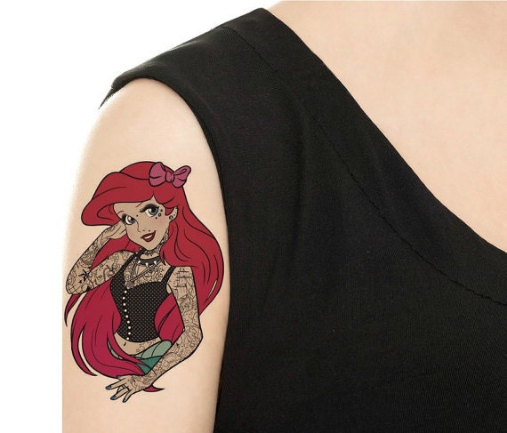 Temporary Tattoo - Skeleton Mermaid / Punk Rock Ariel / Tattoo Flash - Etsy