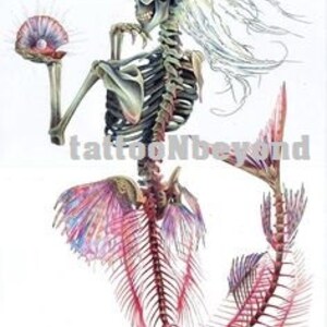 Temporary Tattoo - Skeleton Mermaid / Punk Rock Ariel / Tattoo Flash - Etsy