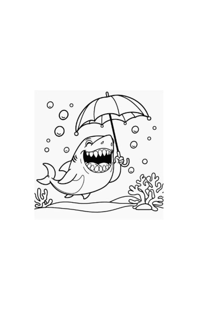 Happy Shark Coloring Pages - Etsy