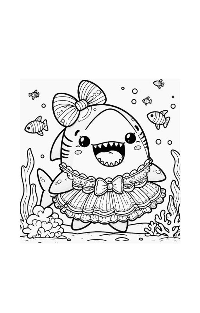 Happy Shark Coloring Pages - Etsy