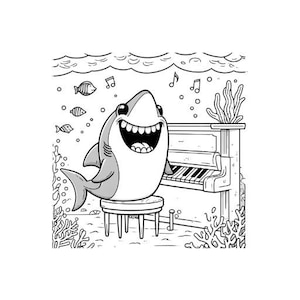 Happy Shark Coloring Pages - Etsy