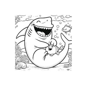 Happy Shark Coloring Pages - Etsy