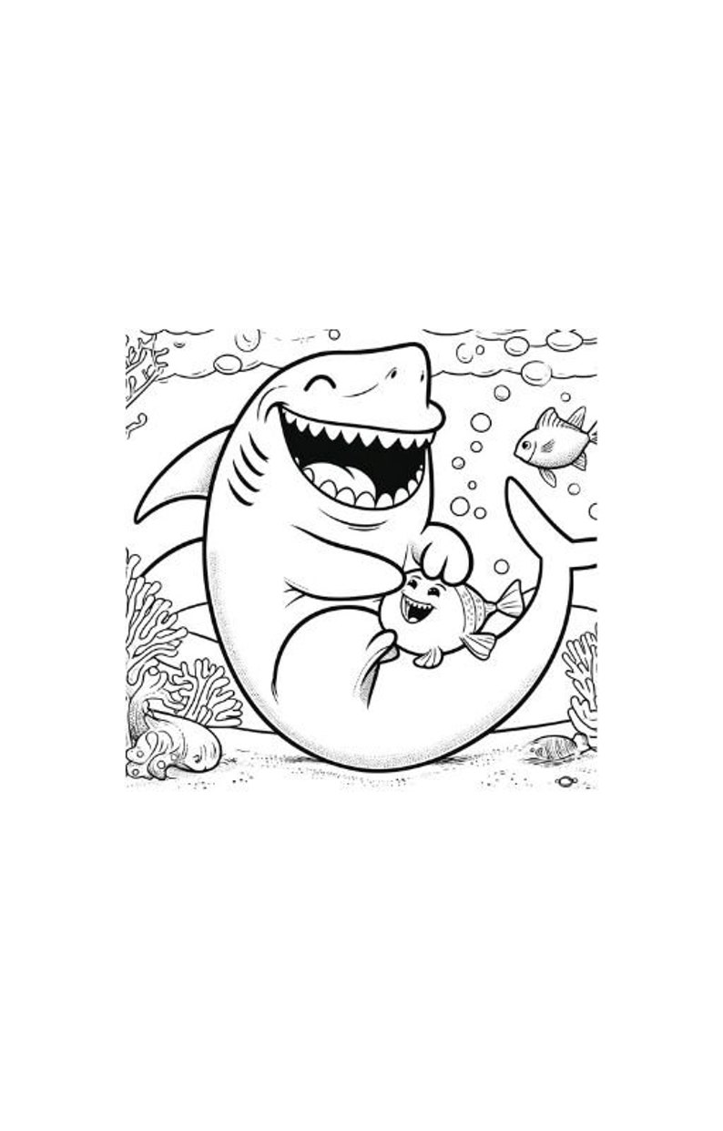 Happy Shark Coloring Pages - Etsy