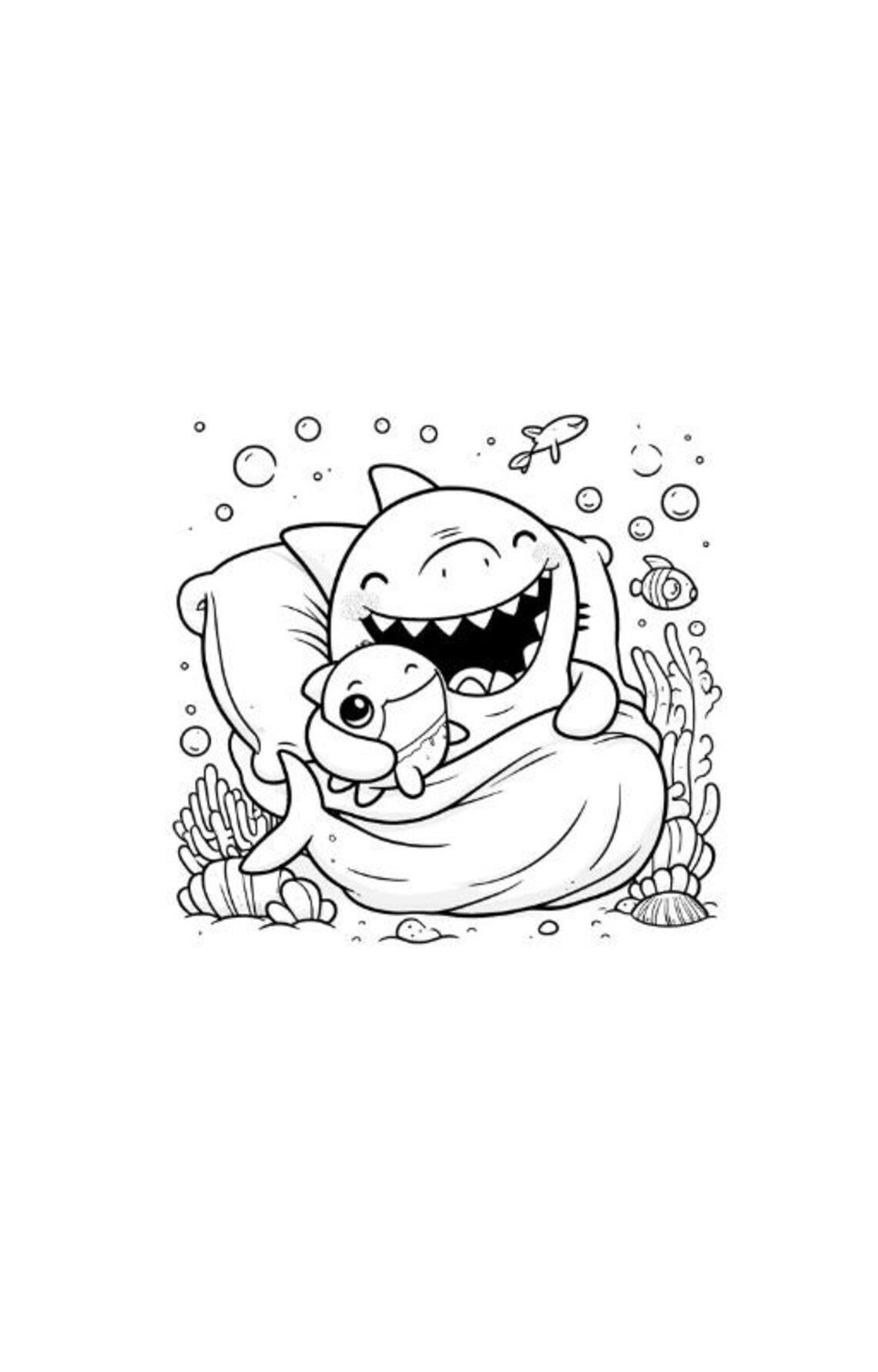 Happy Shark Coloring Pages - Etsy