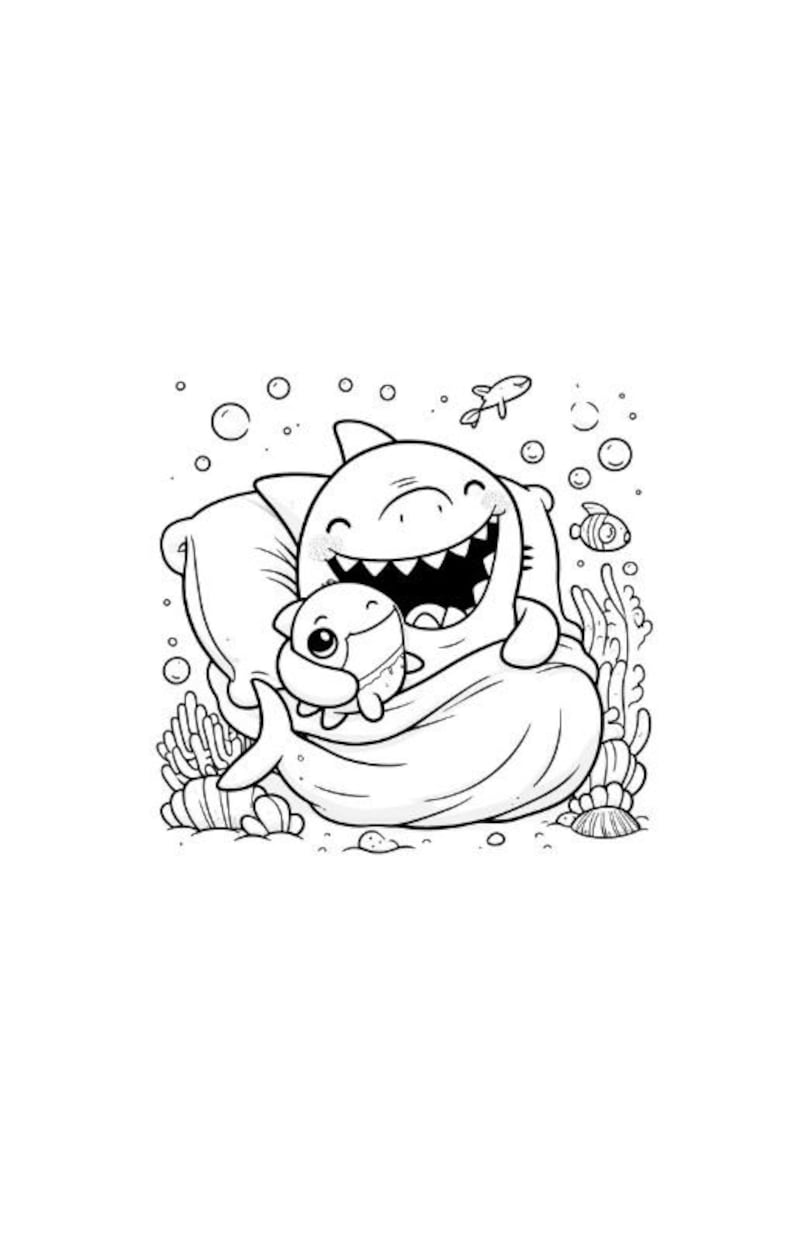 Happy Shark Coloring Pages - Etsy