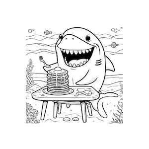 Happy Shark Coloring Pages - Etsy