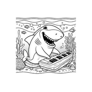 Happy Shark Coloring Pages - Etsy