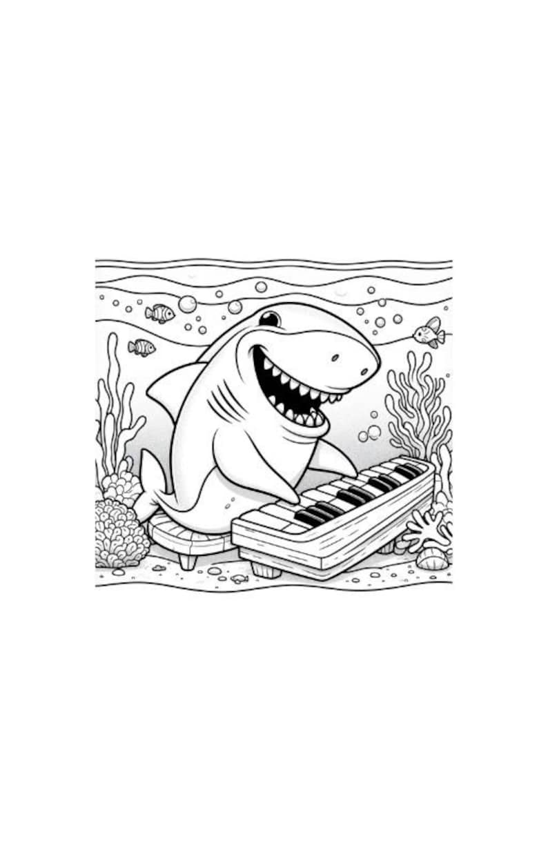 Happy Shark Coloring Pages - Etsy
