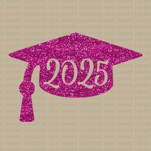 Grad Cap 2025 PNG Design, Hot Pink Glitter, Graduation 2025 PNG Design ...