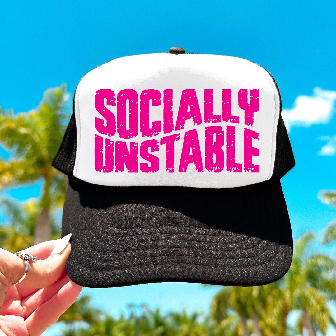 Socially Unstable PNG, SVG Grunge Wavy Beach Summer Funny Trucker Hat ...
