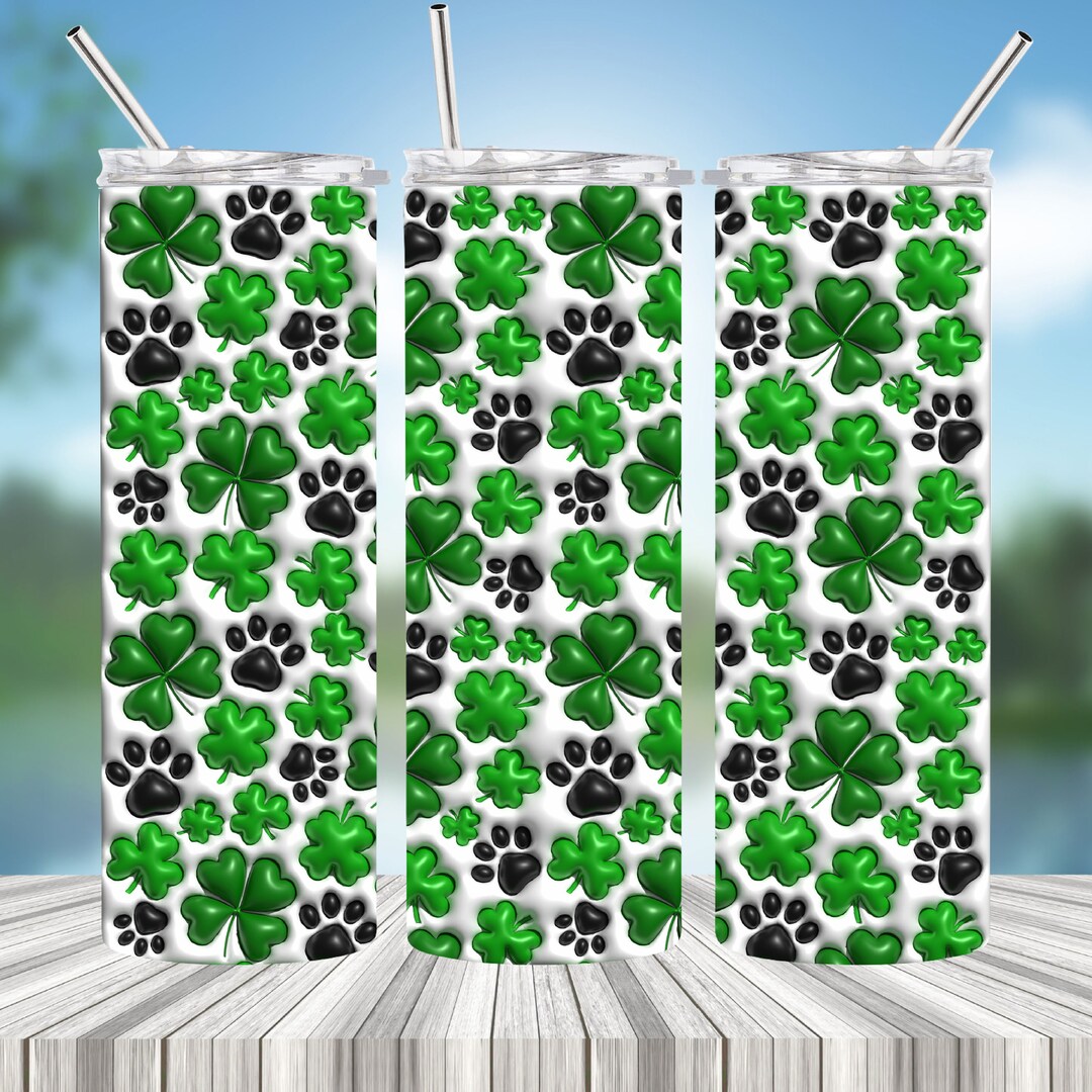 Shamrock PNG Wrap, Seamless Shamrock Dog 3D Inflated Tumbler Wrap PNG ...