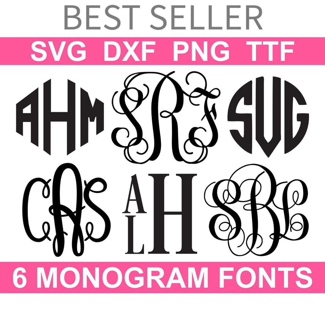 Monogram SVG Font Bundle + TTF: 6 Fonts, Monogram Alphabets (instant ...