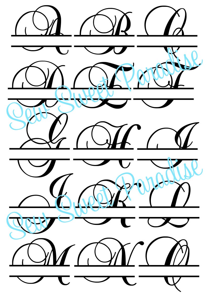 Split Monogram SVG/DXF/PNG Fancy Script Frames Alphabet | Etsy