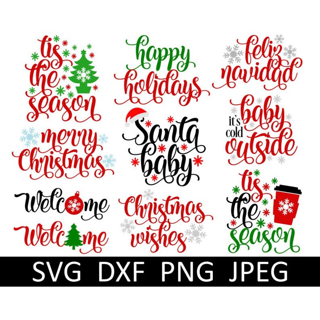 Christmas SVG Bundle, Happy Holidays, Merry Christmas, Welcome, Digital ...
