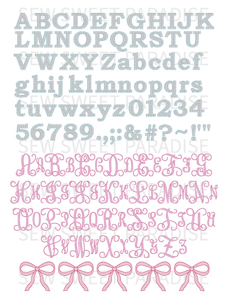 23 Machine Embroidery BX Font Bundle: Light Sketch Bean Stitch ...