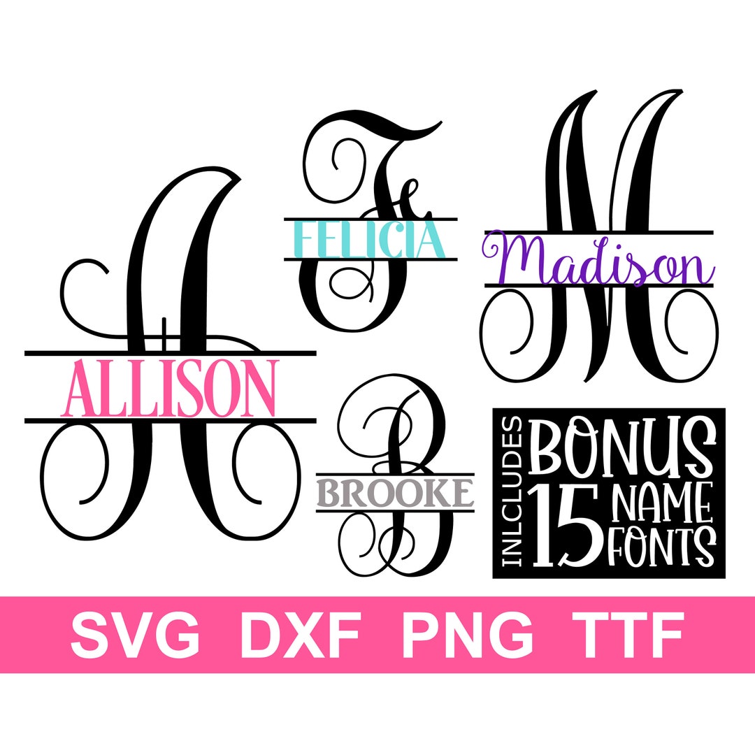 Split Monogram SVG + TTF Split Alphabet Font, Monogram Font + 15 Name ...