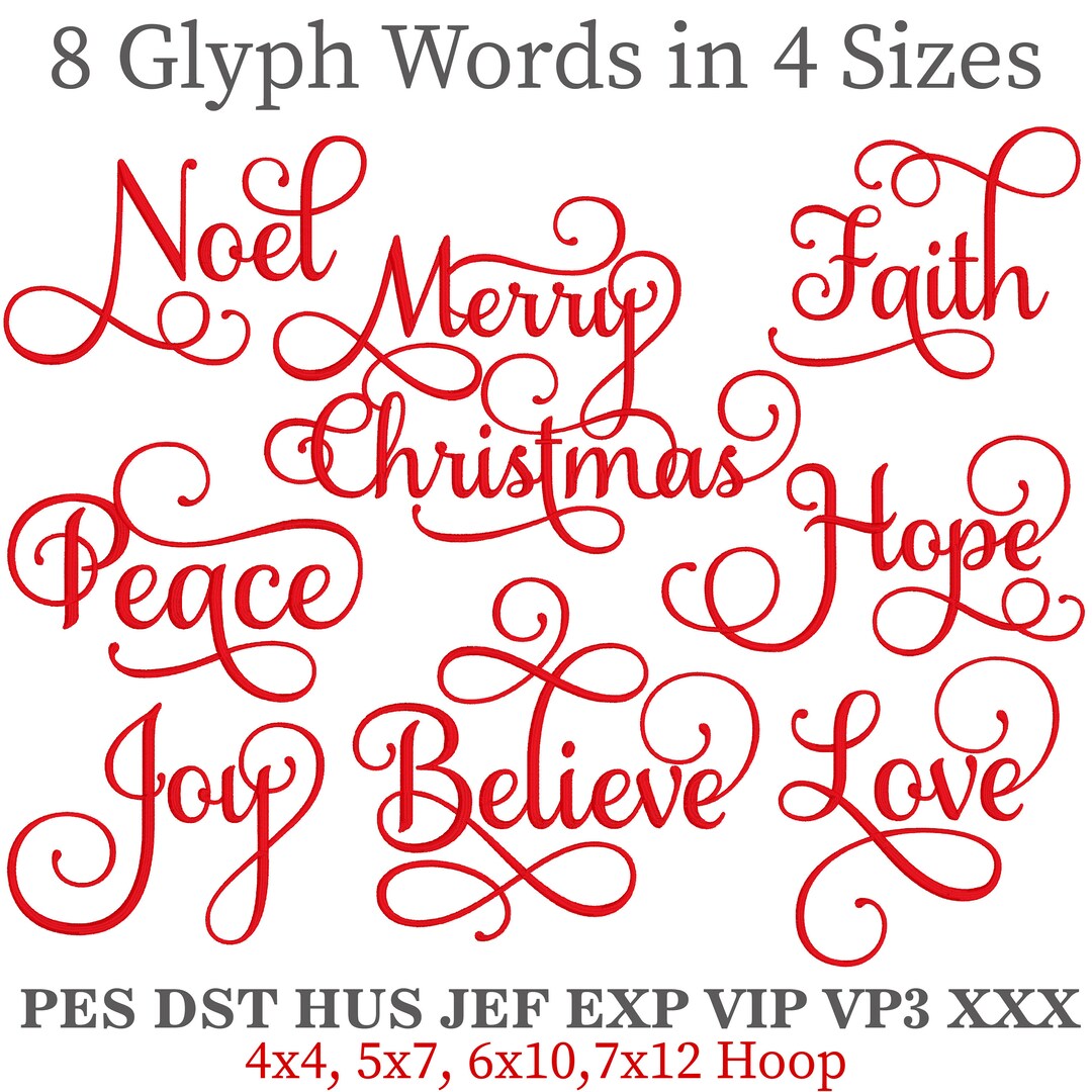 Christmas Words Embroidery Designs Bundle: Holiday Embroidery 4x4, 5x7 ...