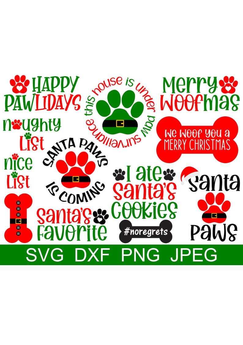 Santa Paws SVG Bundle Christmas Dog SVG Pawlidays Digital | Etsy Canada