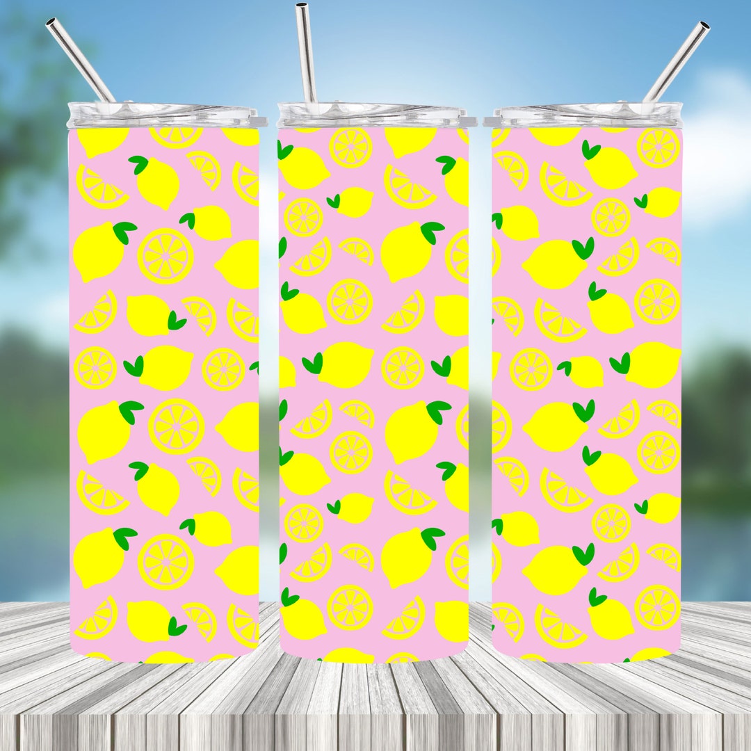Lemon Tumbler Wrap PNG, Seamless 20oz Skinny Tumbler Wrap, Pink Lemons ...